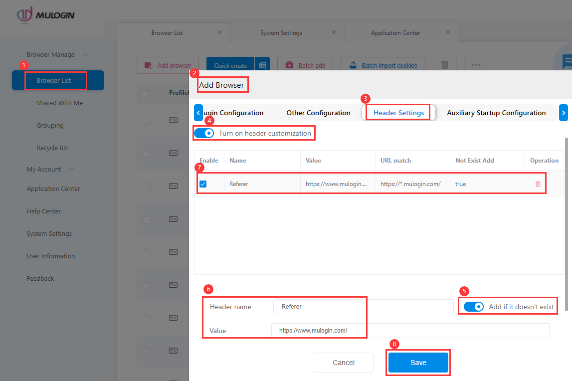 Header custom setting | MULOGIN DOC